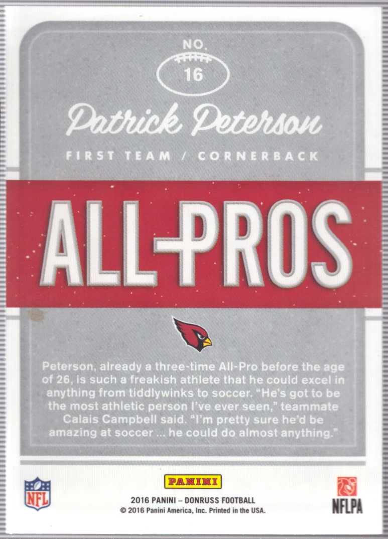 2016 Donruss - All-Pros Football Patrick Peterson #16 NM | eBay UK