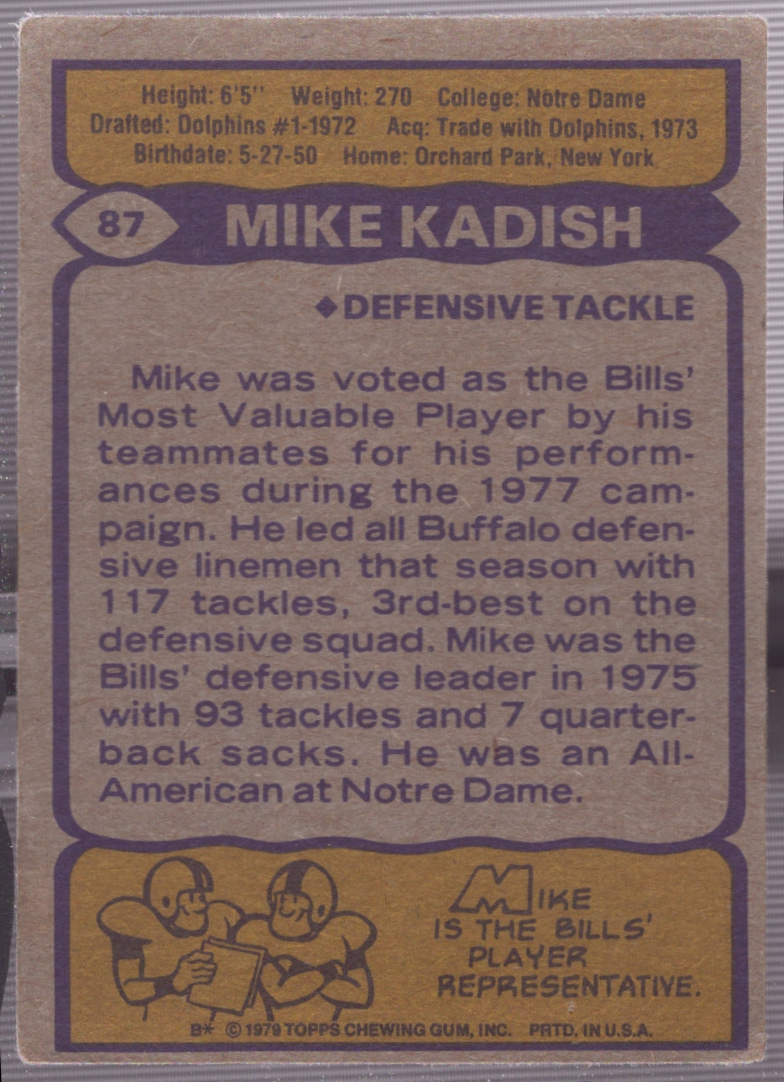 1979 Topps Football Mike Kadish #87 EX | eBay
