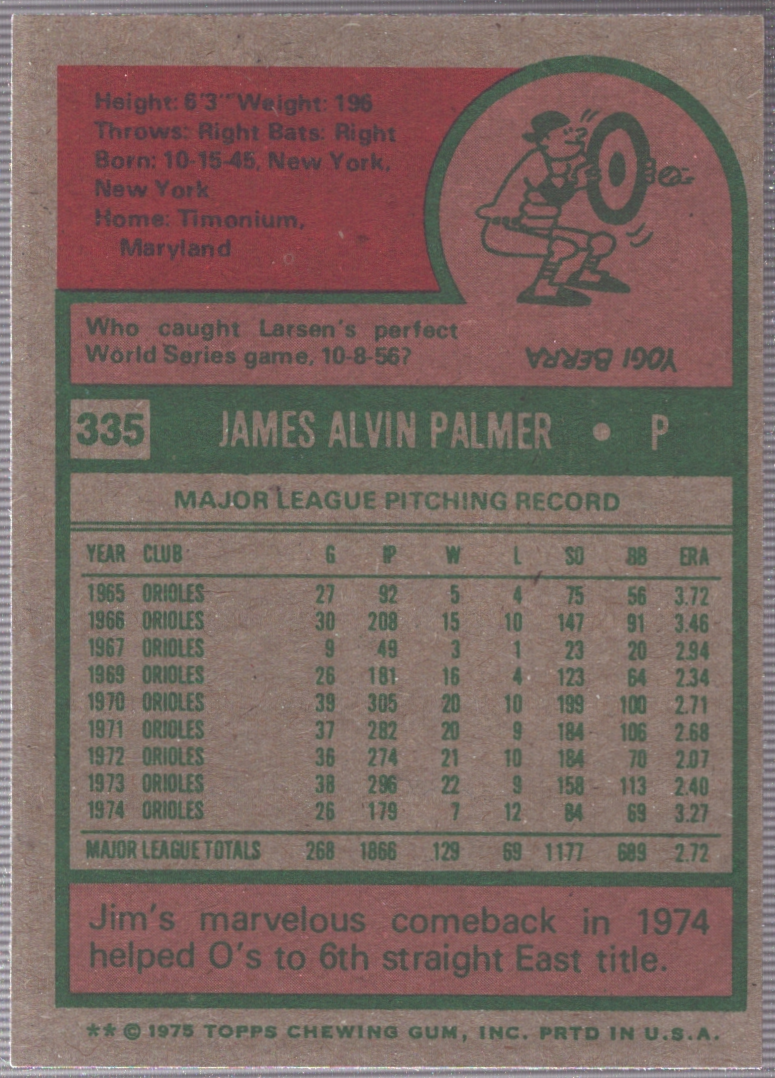 1975 Topps Baseball Jim Palmer #335 EX | eBay