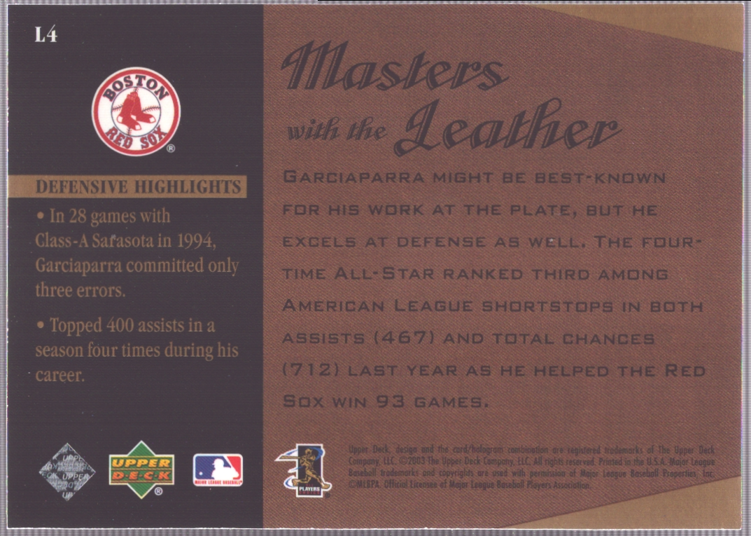 2003 Upper Deck - Masters with the Leather Baseball Nomar Garciaparra #L4 NM | eBay