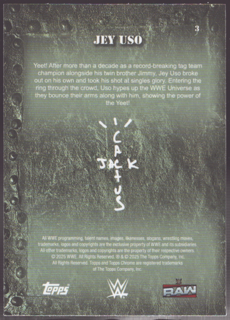2025 Topps Chrome WWE x Cactus Jack - Aqua Shimmer Wrestling Jey Uso #3 ...